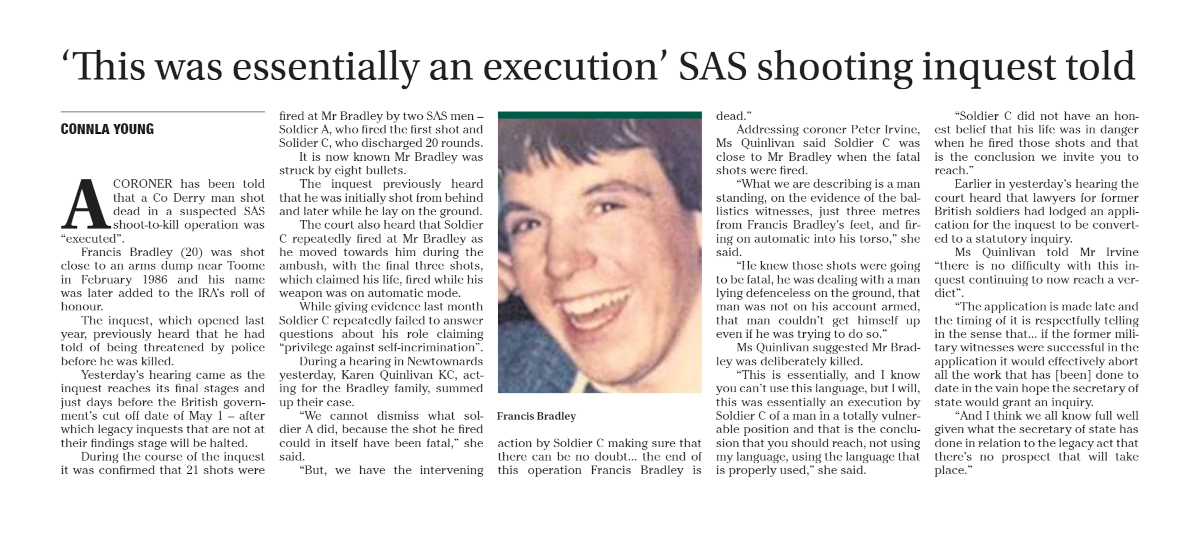 'This was essentially an execution' SAS shooting inquest told - Madden ...