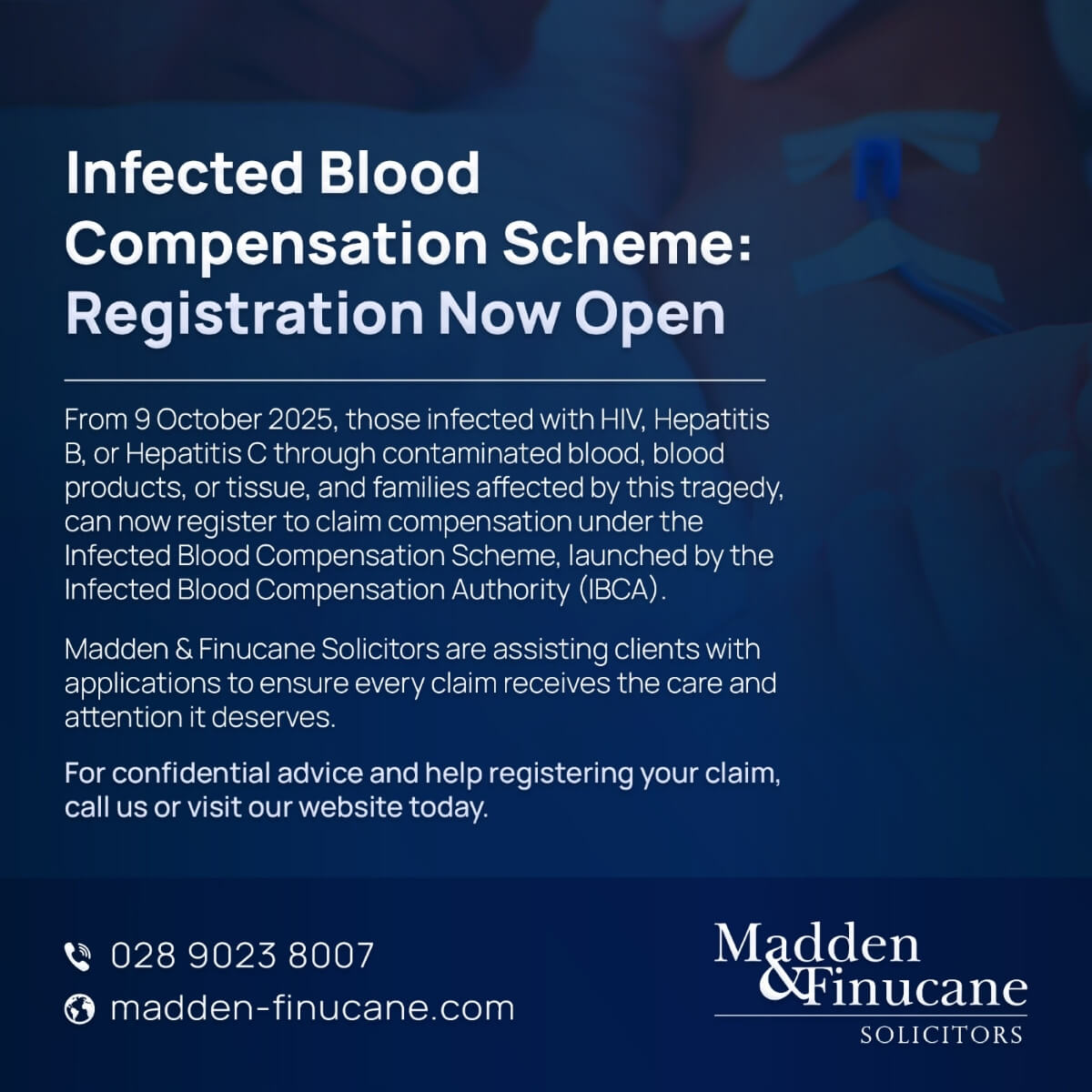 Opening of Infected Blood Compensation Scheme Registration - Madden ...